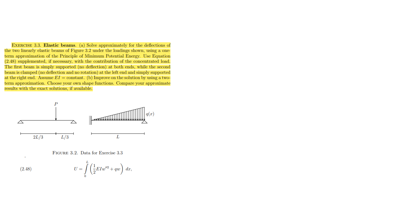 Solved ExERCISE 3.3. Elastic beams. (a) Solve approximately | Chegg.com