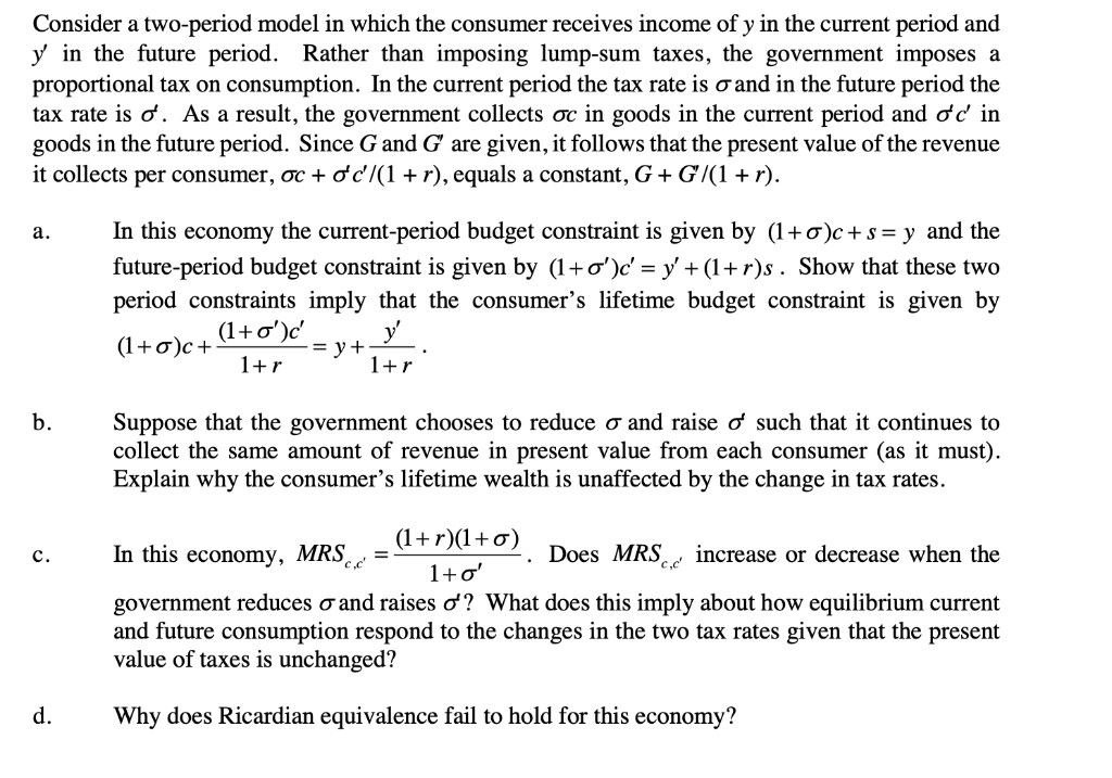 Consider a two-period model in which the consumer | Chegg.com