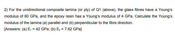 Solved 2) For the unidirectional composite lamina (or ply) | Chegg.com