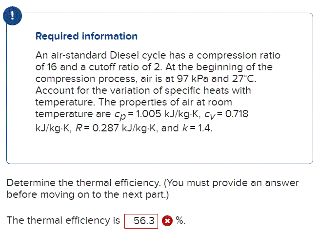 Solved Required information An air-standard Diesel cycle has | Chegg.com