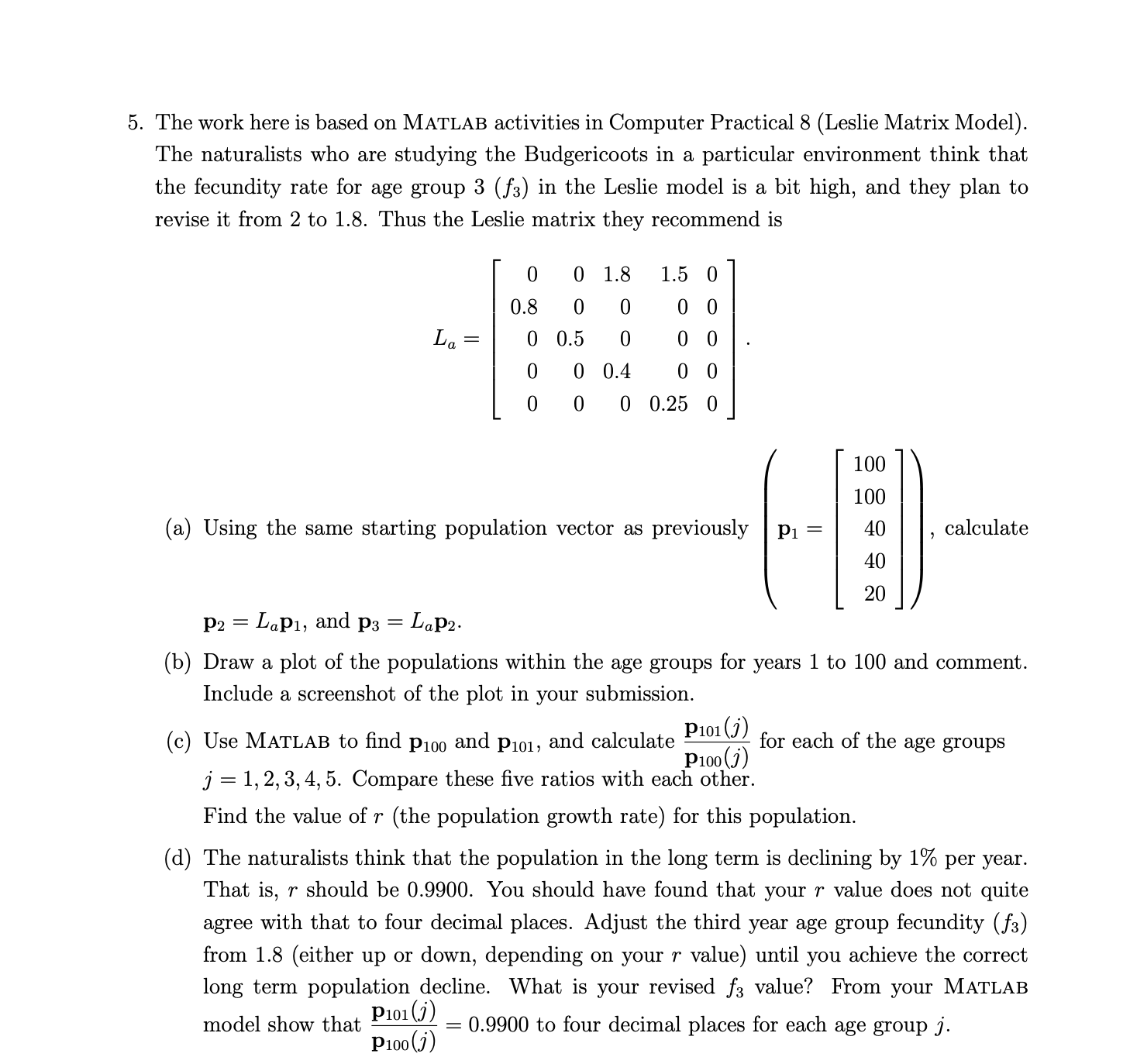 Solved 5. The work here is based on MatLAB activities in | Chegg.com