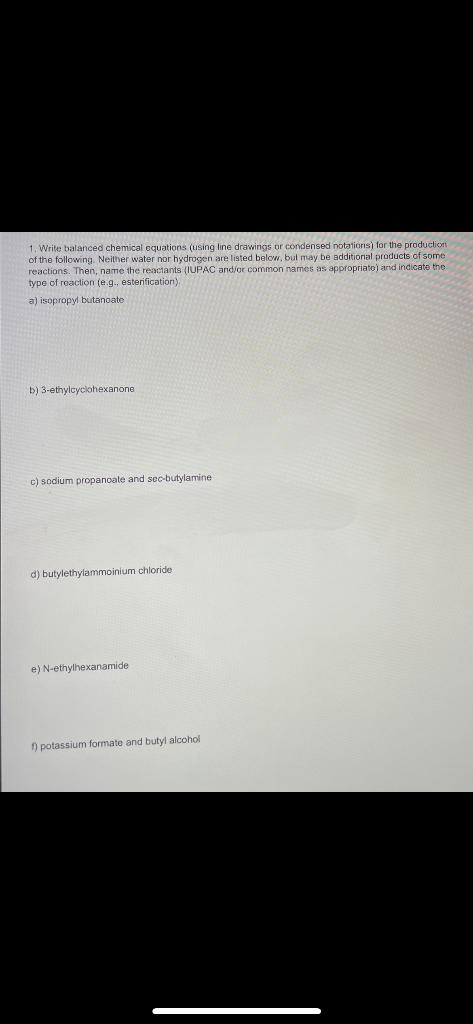 Solved 1 Write Balanced Chemical Equations Using Line