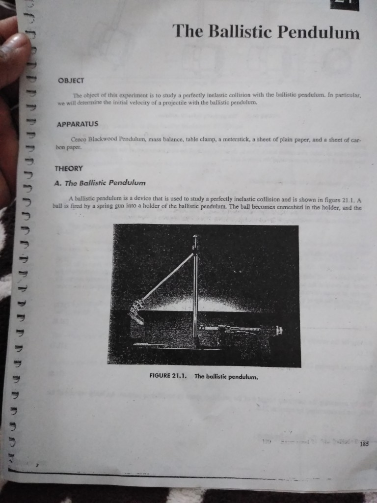 Solved The Ballistic Pendulum OBJECT The object of this | Chegg.com