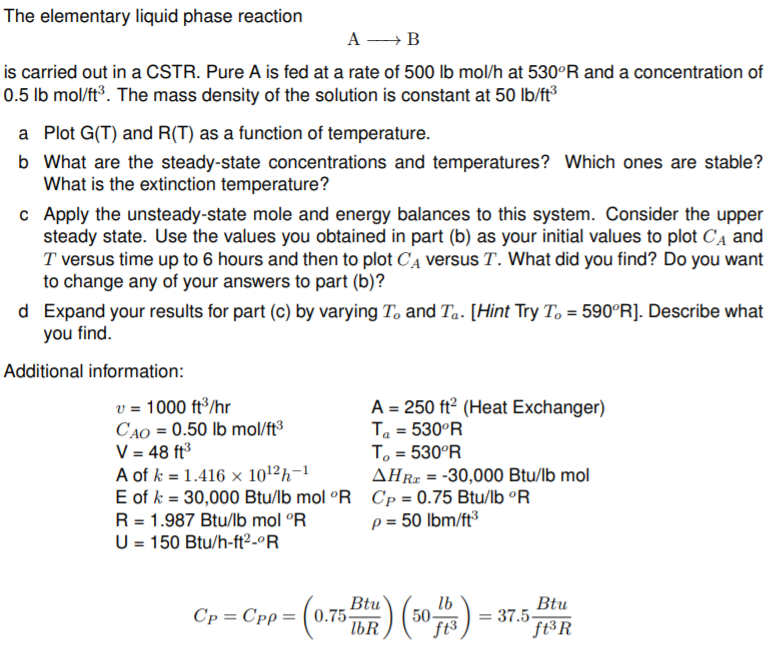 The elementary liquid phase reaction A→ B is carried | Chegg.com