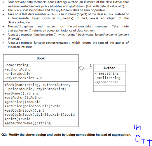 Solved Four private data members: name (string), author (an | Chegg.com