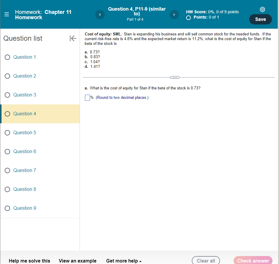Solved a. What is the cost of equity for Stan if the beta of | Chegg.com