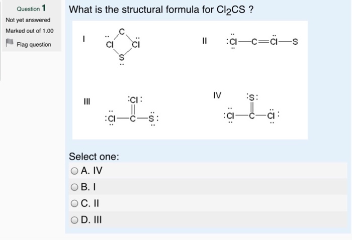 Solved What is the structural formula for Cl_2CS? Select | Chegg.com
