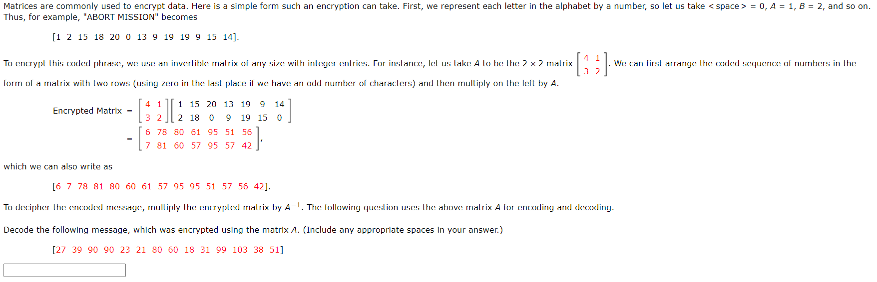 Solved Encryption Matrices Are Commonly Used To Encrypt