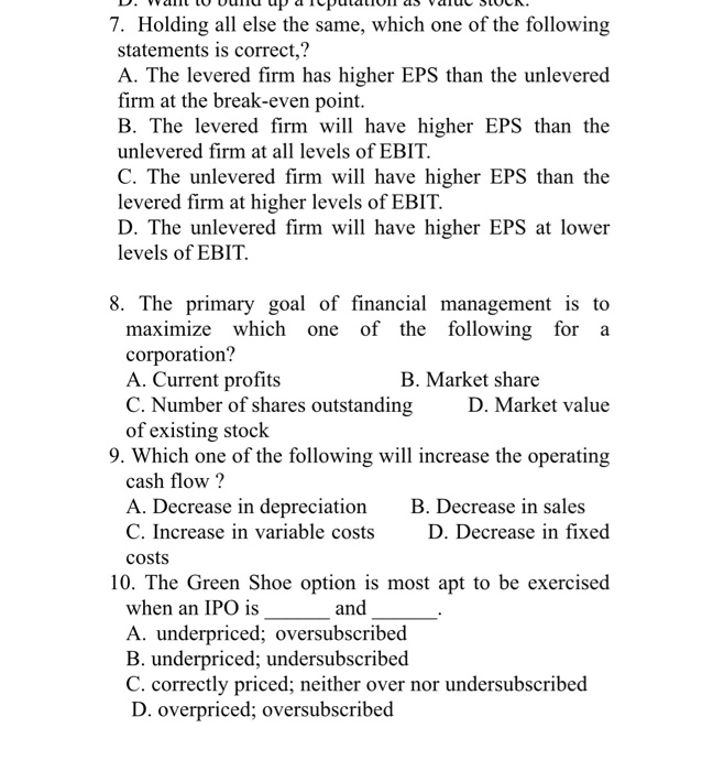 Solved Part I Multiple Choice (20 points) 1. Which one of | Chegg.com