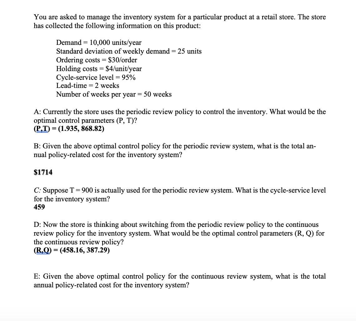 Solved You are asked to manage the inventory system for a | Chegg.com