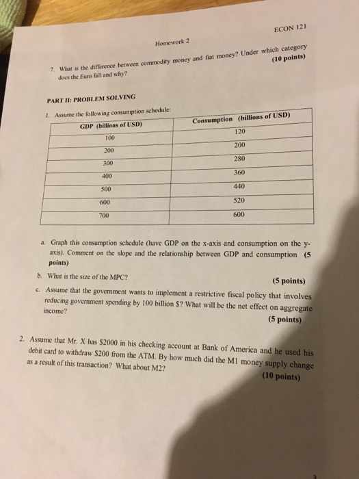 Solved ECON 121 Homework 2 (10 points) 7. What is the | Chegg.com