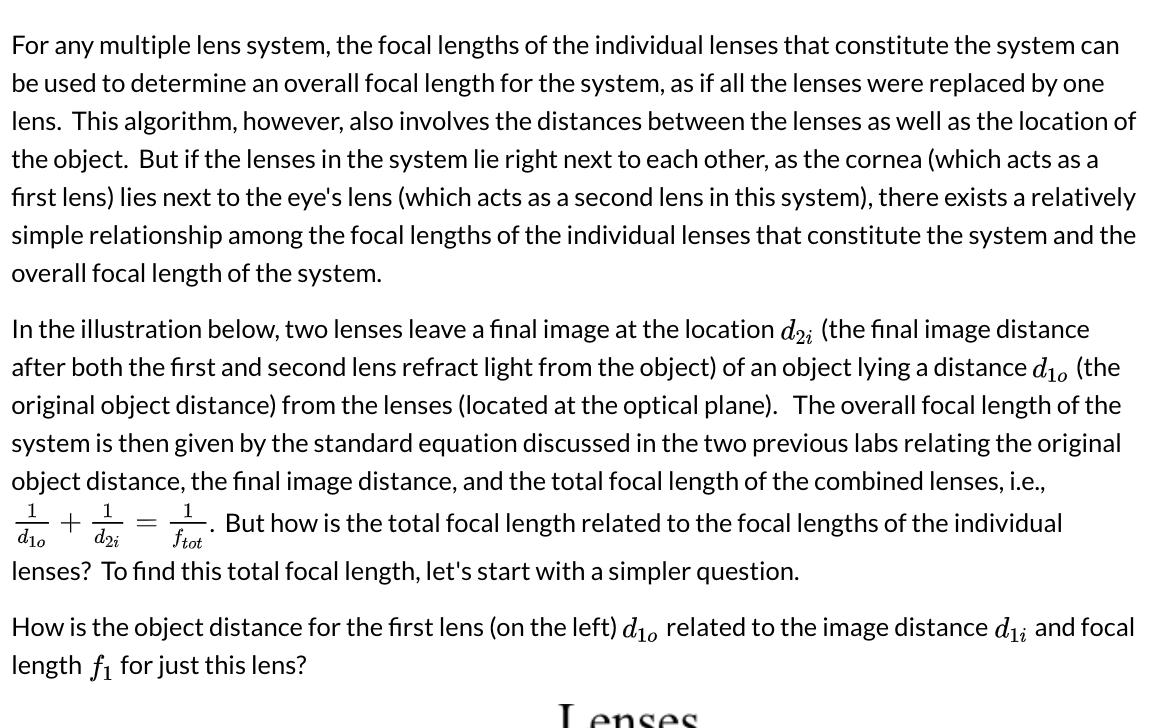 Solved For any multiple lens system, the focal lengths of | Chegg.com