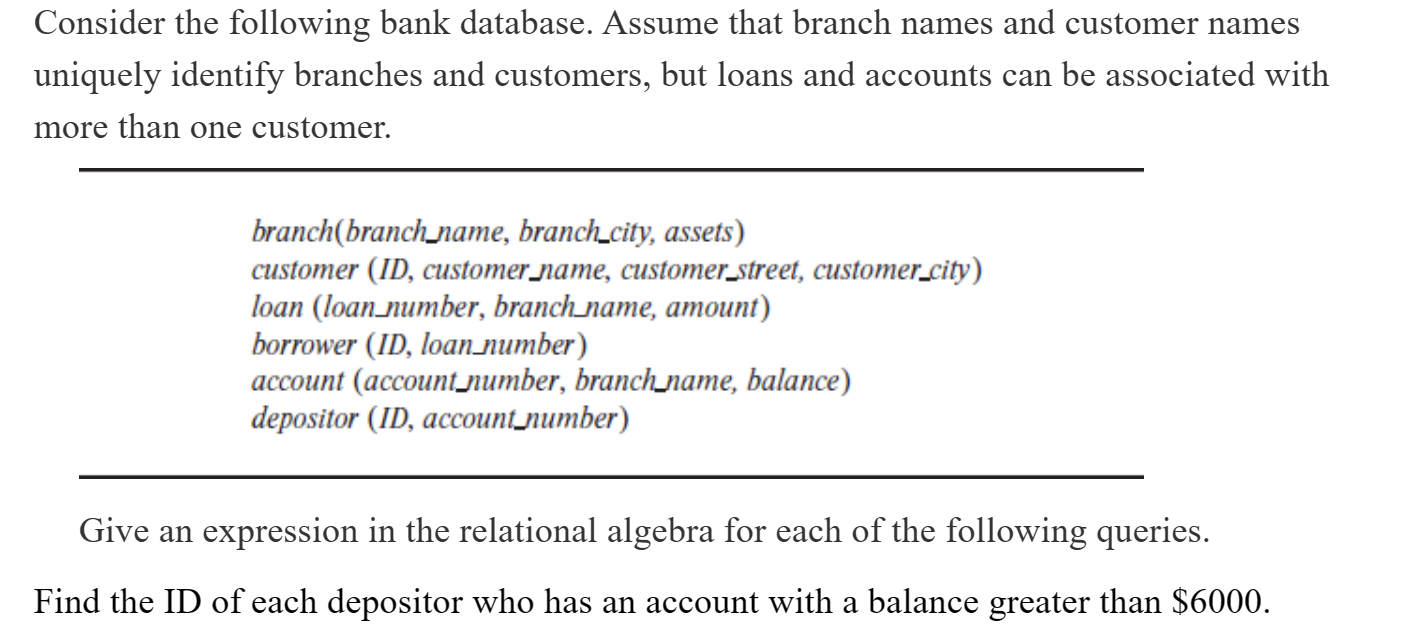 Solved Consider the following bank database. Assume that | Chegg.com