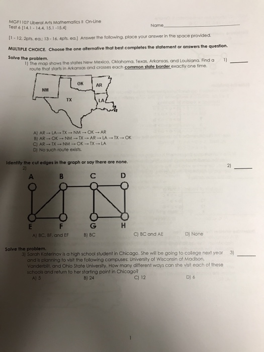Solved MGF1107 Liberal Arts Mathematics I On-Line Test 6 | Chegg.com
