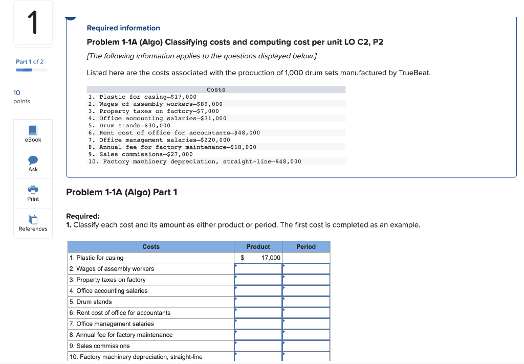 Solved Required information Problem 1-1A (Algo) Classifying | Chegg.com