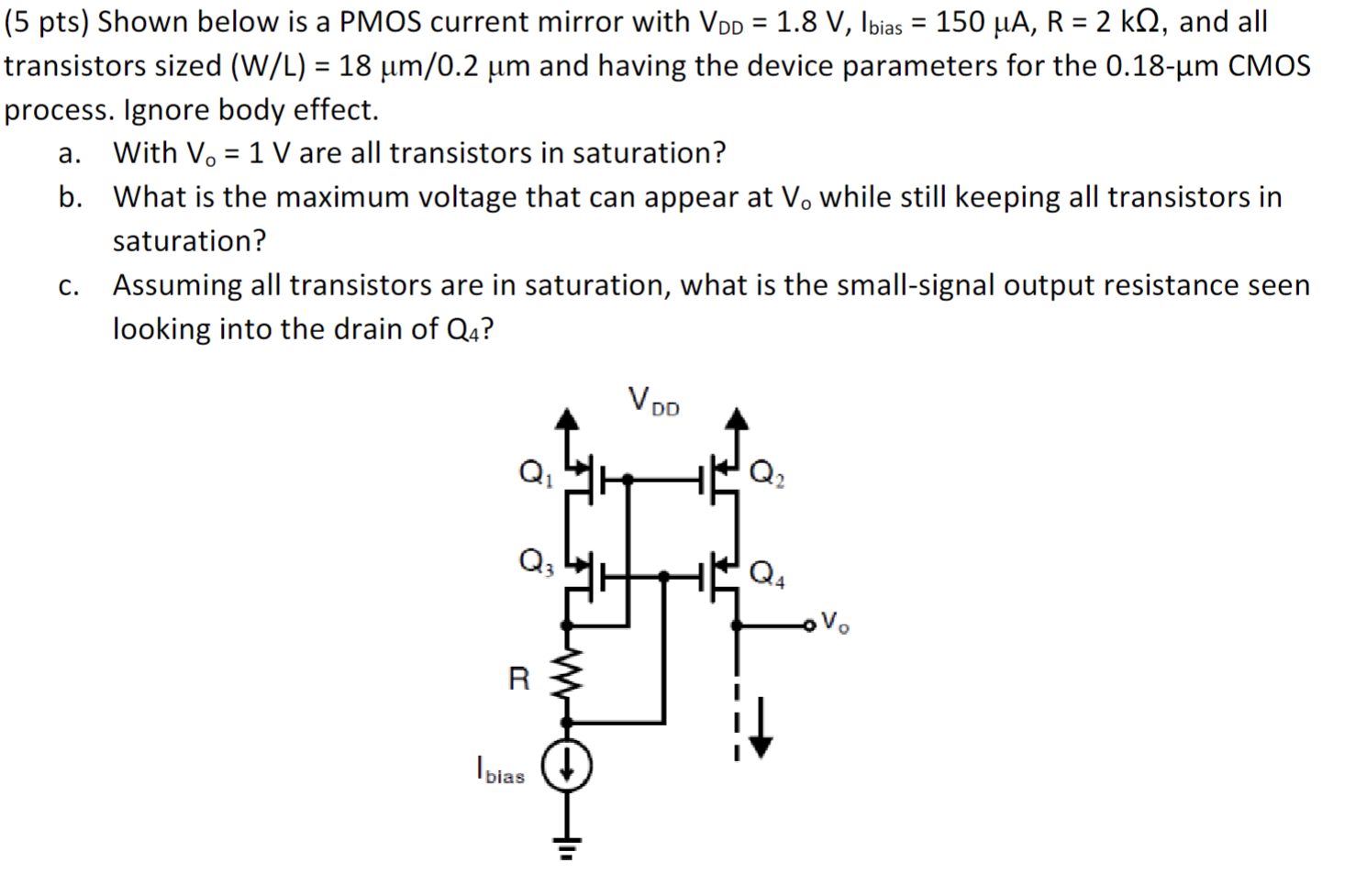Solved (5 pts) Shown below is a PMOS current mirror with | Chegg.com