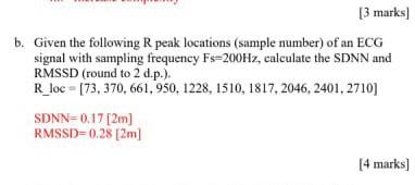 Solved b. Given the following R peak locations (sample | Chegg.com