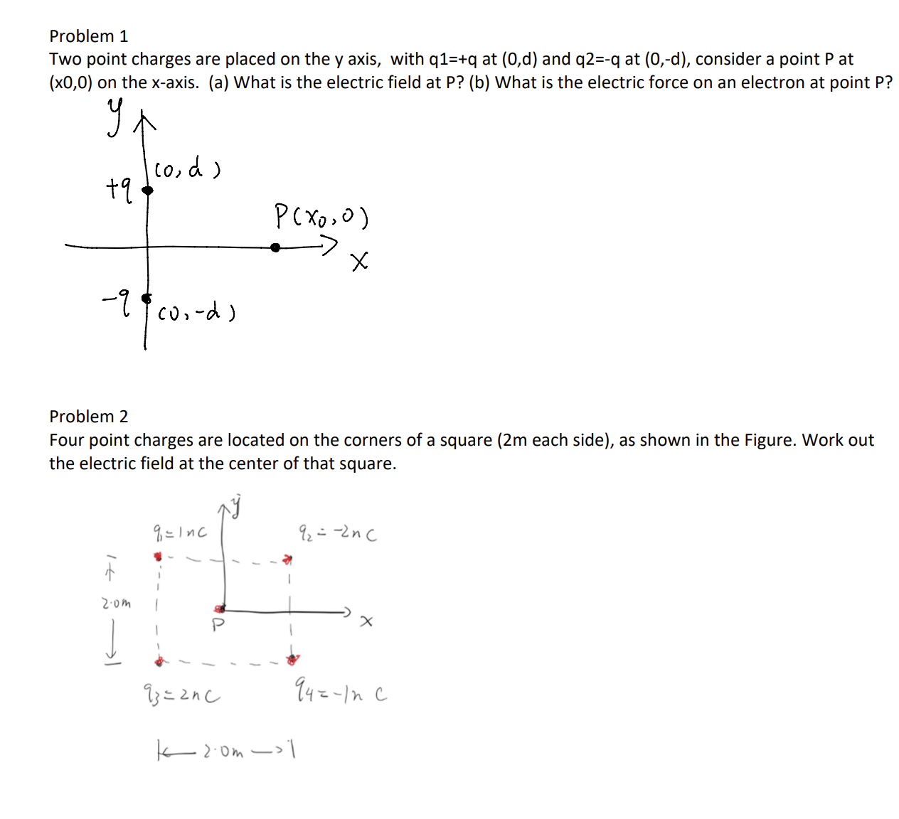 Solved Problem 1 Two point charges are placed on the y axis, | Chegg.com