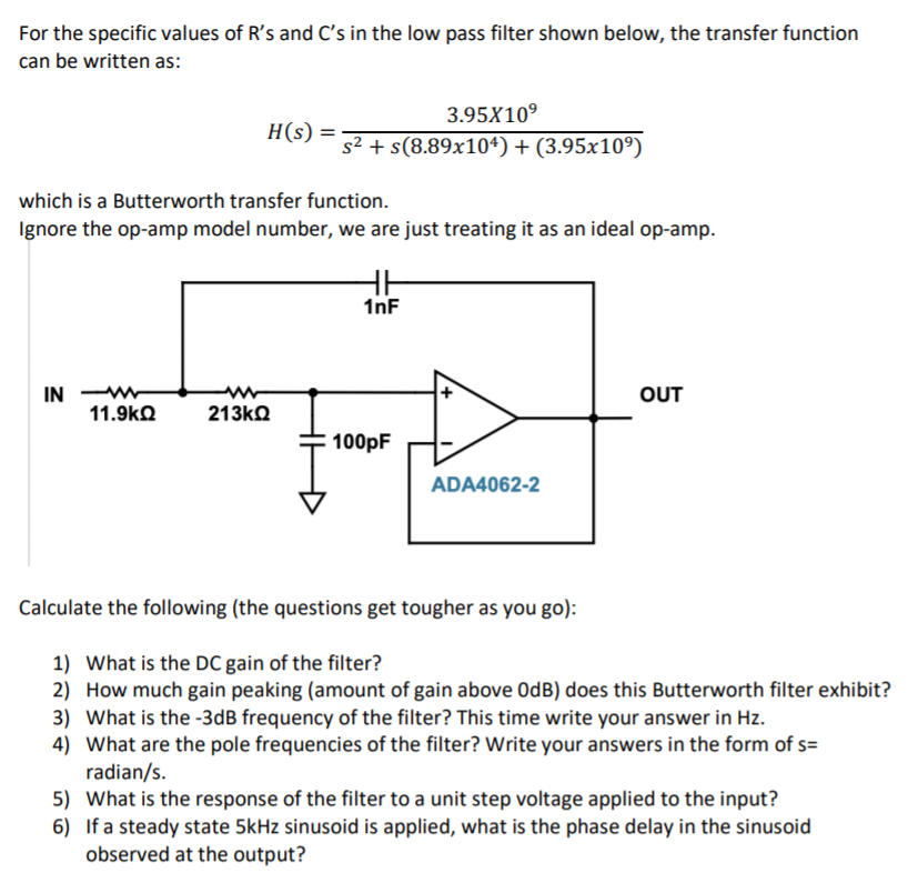 Solved The general transfer function for the Sallen-Key Low | Chegg.com