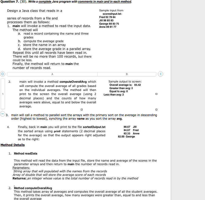 Solved Question 7. (30). Write a complete Java program with | Chegg.com