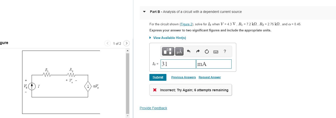 Solved Part B - Analysis of a circuit with a dependent | Chegg.com Solved Part B - Analysis of a circuit with a dependent | Chegg.com