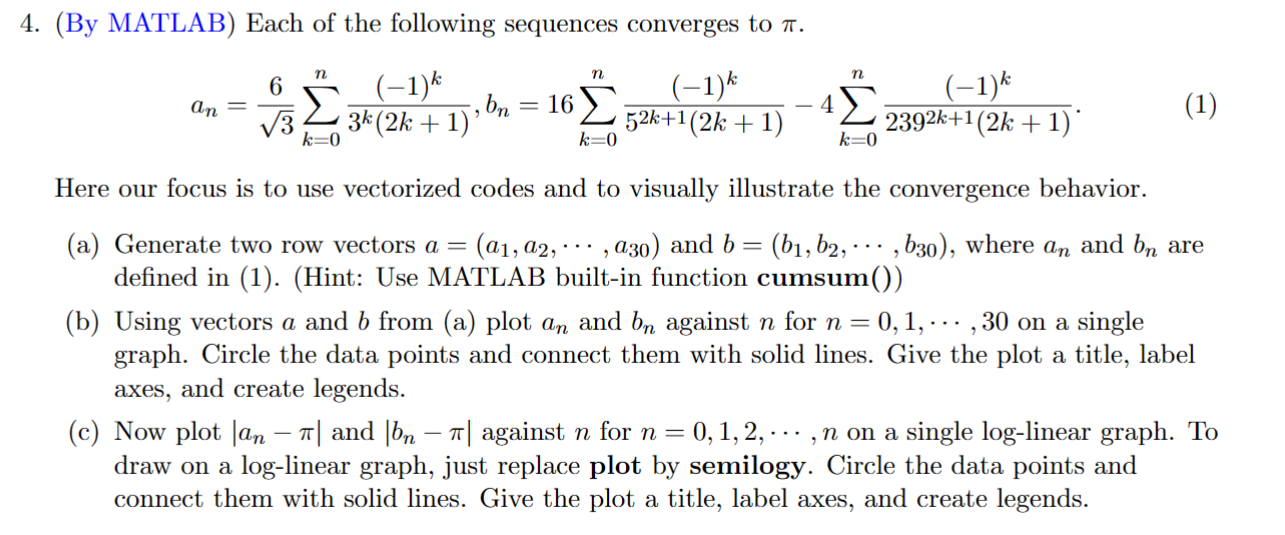 Solved (By MATLAB) Each of the following sequences converges | Chegg.com