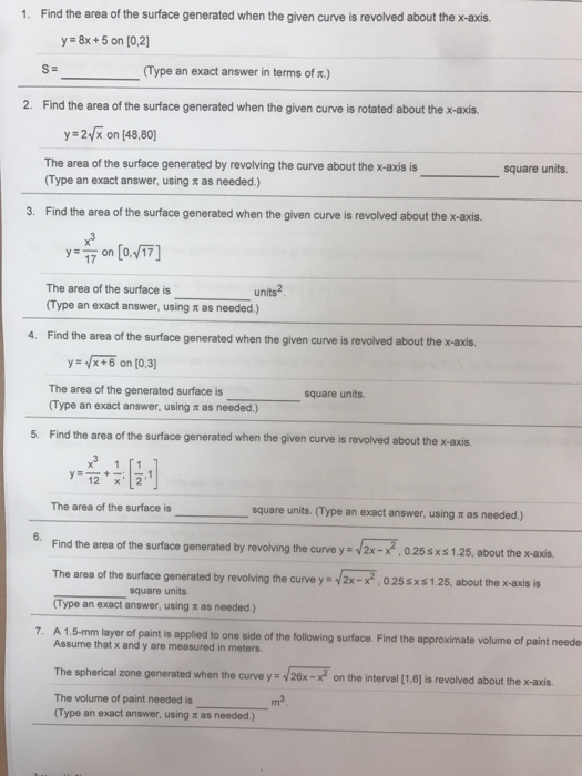 Solved 1. Find the area of the surface generated when the | Chegg.com