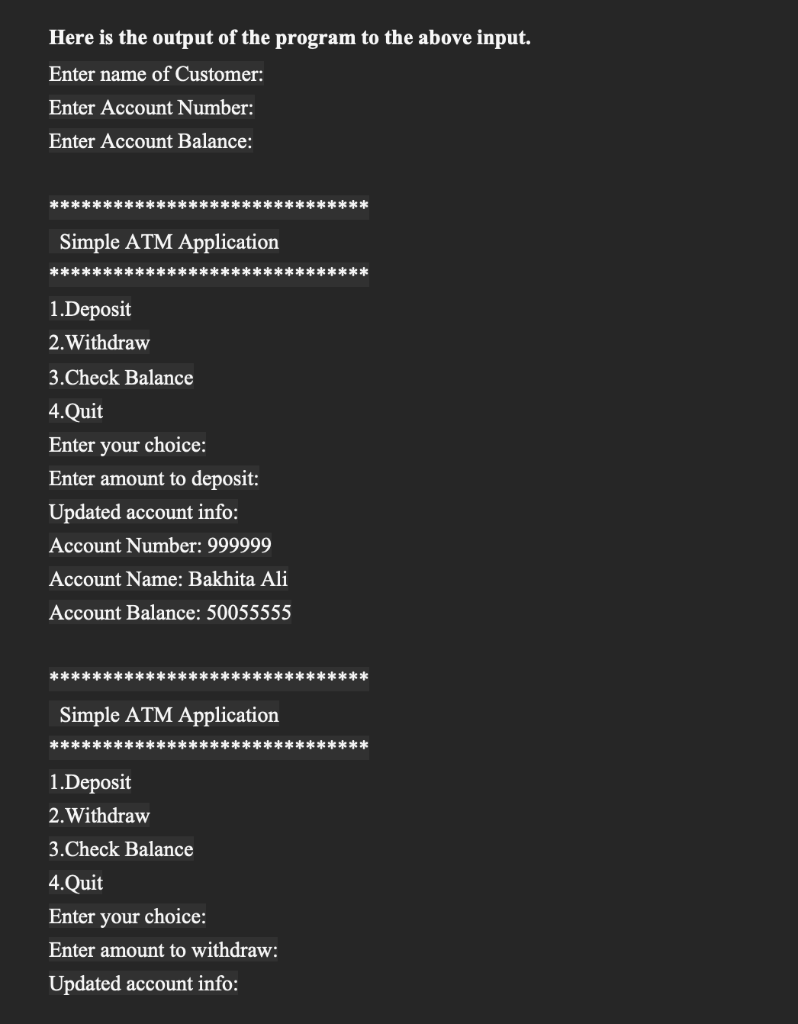 Solved Simple ATM Application In this problem, you will | Chegg.com