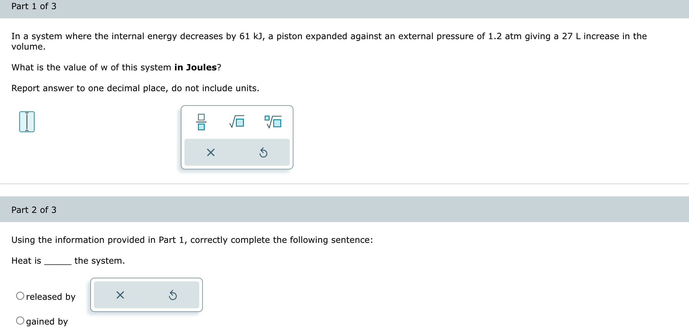 Solved In a system where the internal energy decreases by 61 | Chegg.com