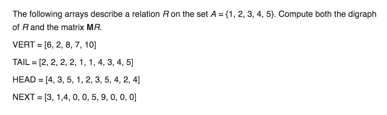 Solved The following arrays describe a relation R on the set | Chegg.com