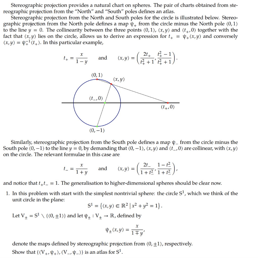 Solved Stereographic projection provides a natural chart on | Chegg.com