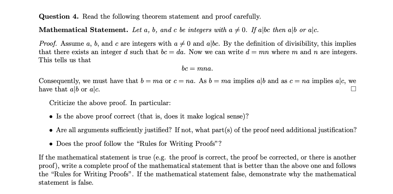 Solved Question 4. ﻿Read the following theorem statement and | Chegg.com