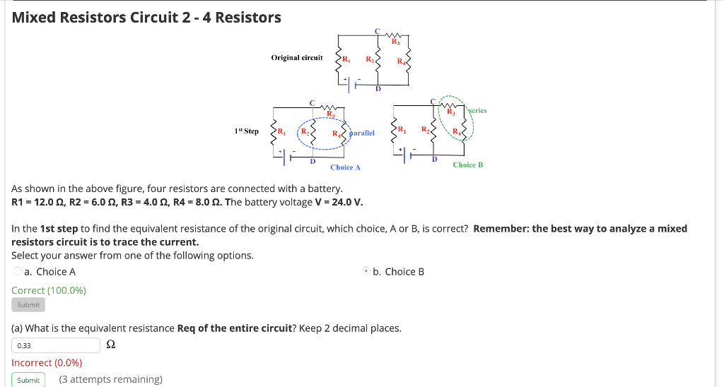 Solved Mixed Resistors Circuit 2 - 4 Resistors Original | Chegg.com