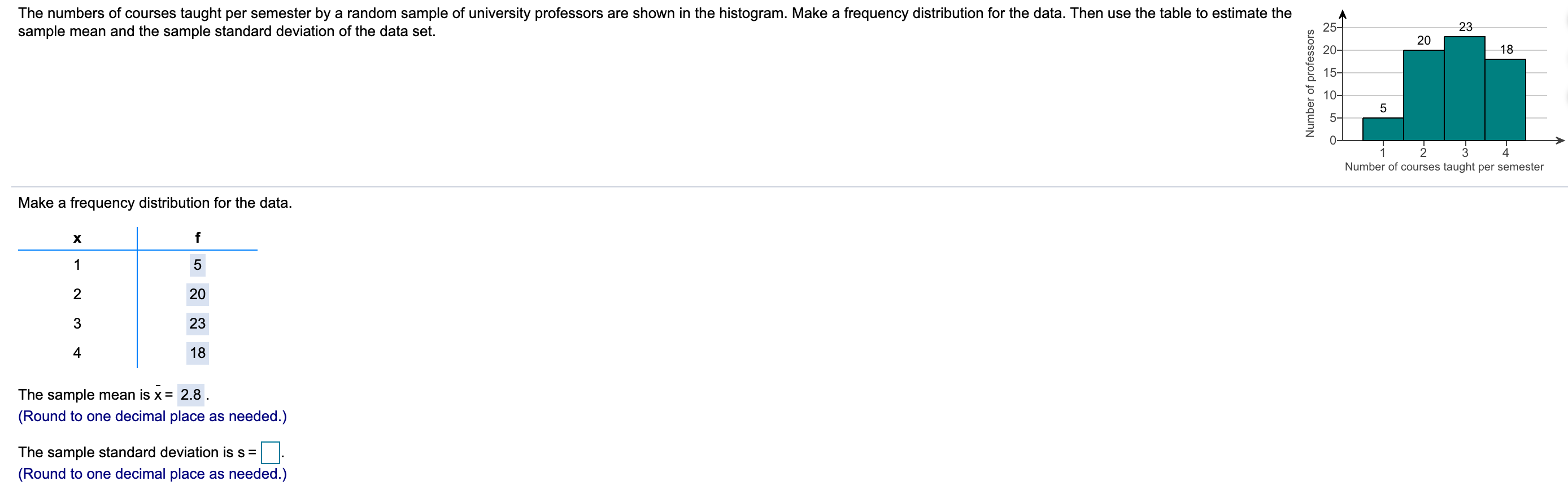 Solved The numbers of courses taught per semester by a | Chegg.com