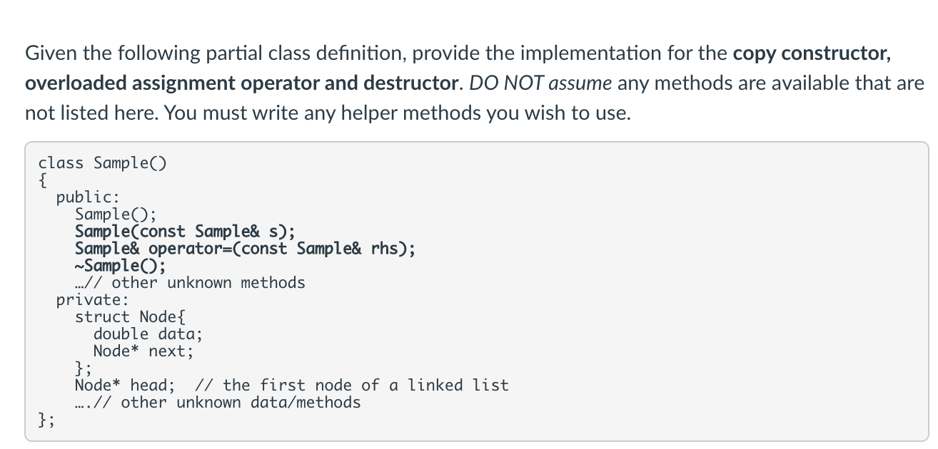 Solved Given the following partial class definition, provide | Chegg.com
