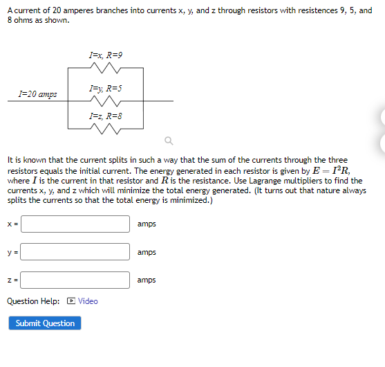 Solved A current of 20 ﻿amperes branches into currents \( | Chegg.com