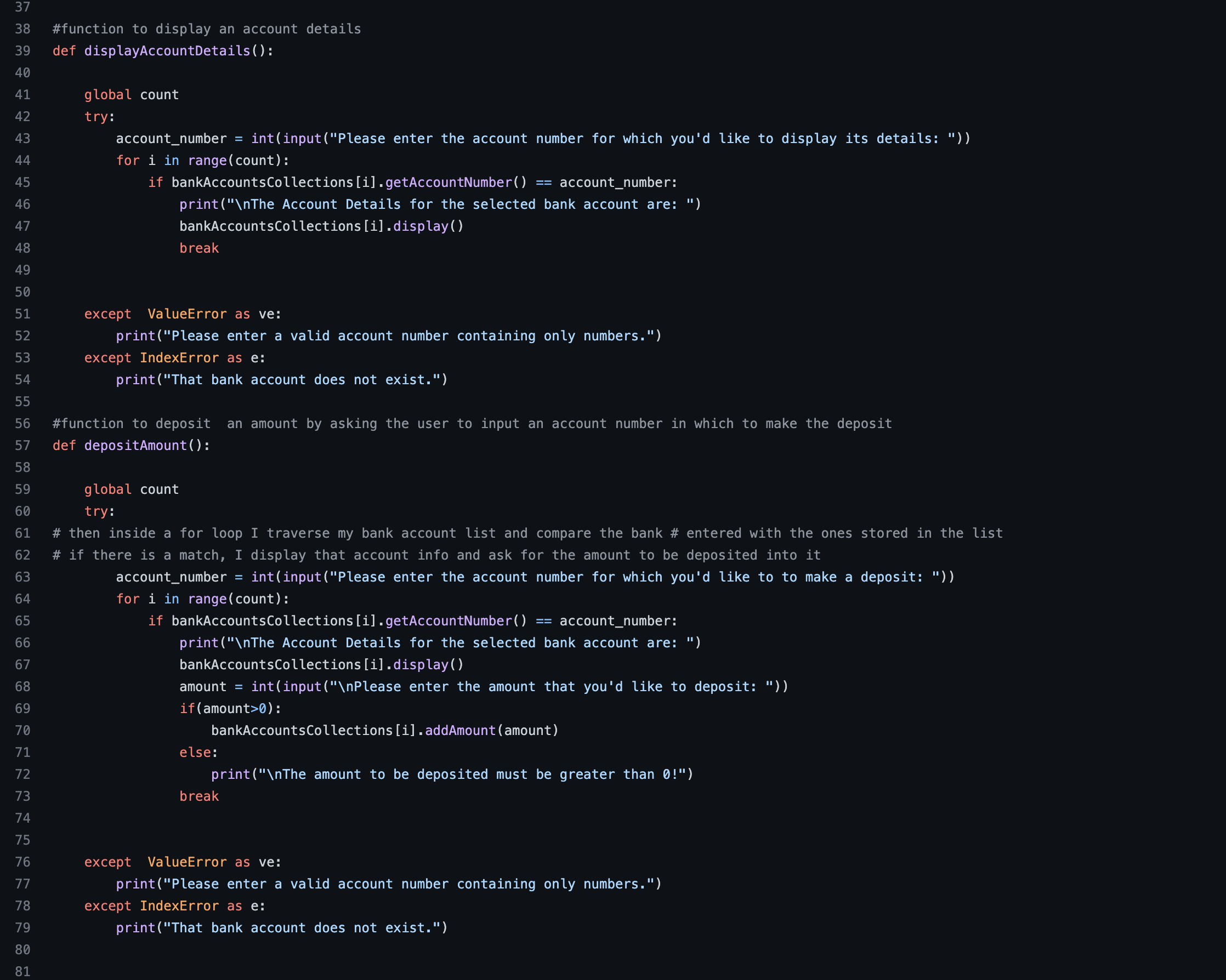 Solved Wrote a python program that is a banking system, | Chegg.com