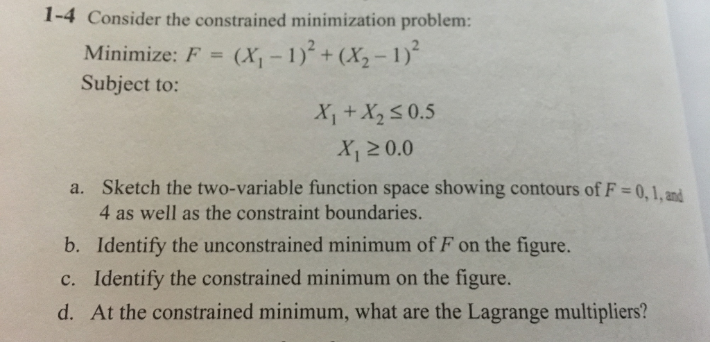 Solved 1-4 Consider the constrained minimization problem: | Chegg.com