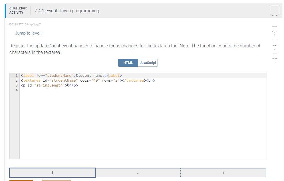 Solved Register the updateCount event handler to handle | Chegg.com