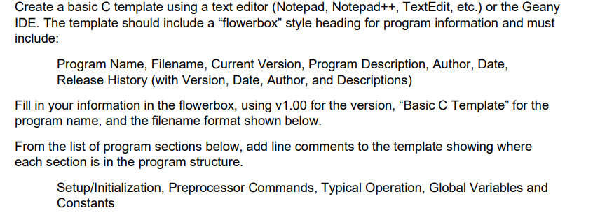 Solved Create a basic C ﻿template using a text editor | Chegg.com