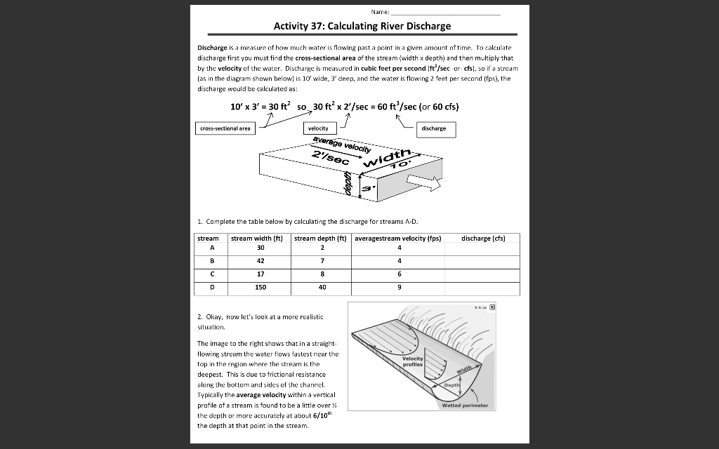 Solved Name: Activity 37: Calculating River Discharge | Chegg.com