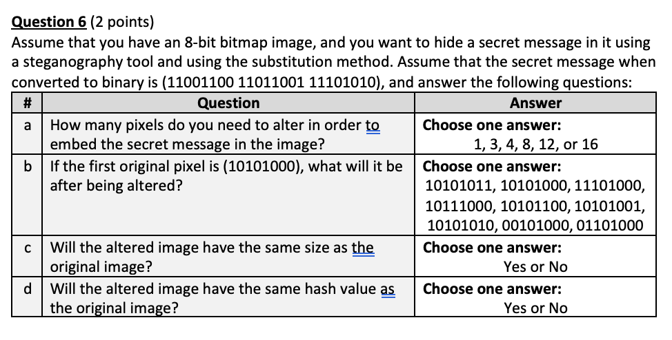 Solved а Question 6 (2 points) Assume that you have an 8-bit | Chegg.com