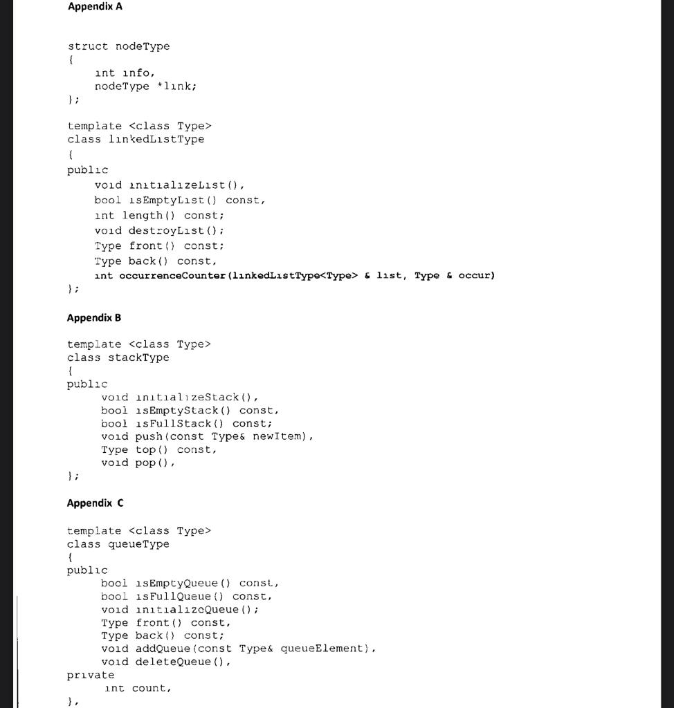 Solved Appendix A struct node Type { int info, node Type | Chegg.com