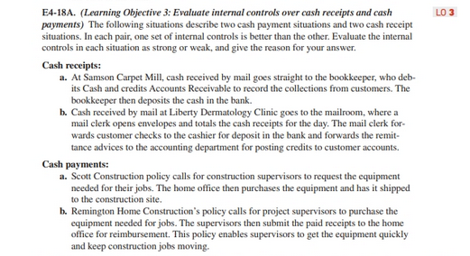 Solved LO 3 E4-18A. (Learning Objective 3: Evaluate internal | Chegg.com