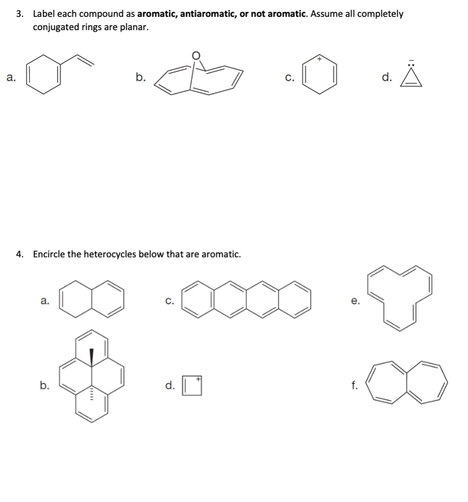 Solved 3. Label each compound as aromatic, antiaromatic, or | Chegg.com