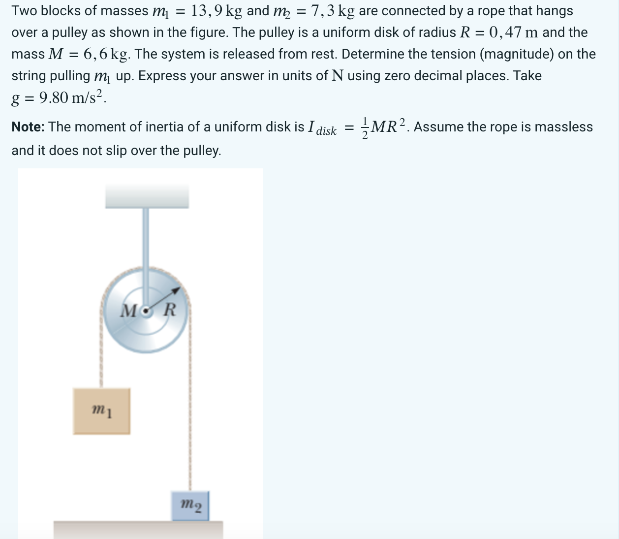 Two blocks of ﻿masses m1=13,9kg ﻿and m2=7,3kg ﻿are | Chegg.com