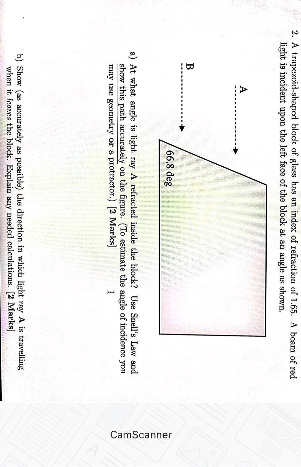 Solved 2. A trapezoid-shaped block of glass has an index of | Chegg.com