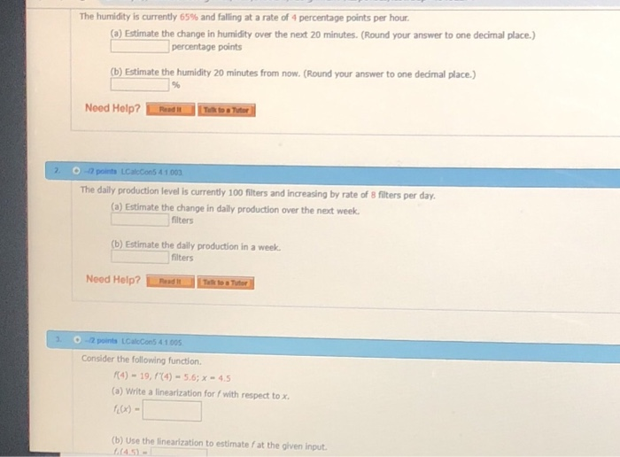 Solved The humidity is currently 65% and falling at a rate | Chegg.com