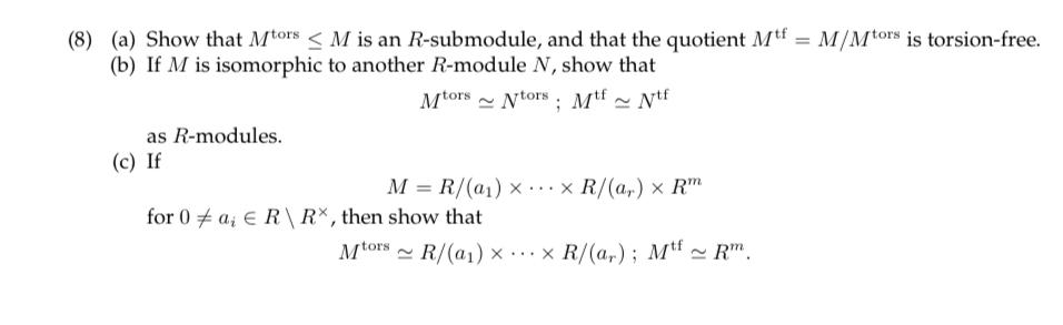 (8) (a) Show that Mtors