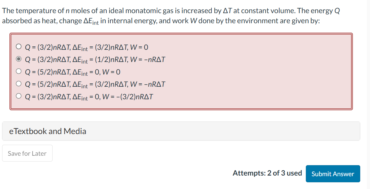 Solved The temperature of n ﻿moles of an ideal monatomic gas | Chegg.com
